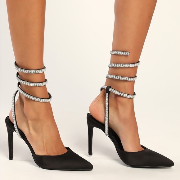 Lulus | Shoes | Lulus Anwar Black Satin Pearl Rhinestone Pointedtoe ...